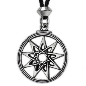 ninefold goddess pendant wiccan pagan 9 point star necklace - pewter