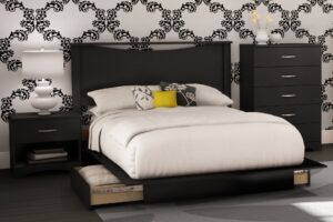 south shore step one 4-piece bedroom set pure black, contemporary