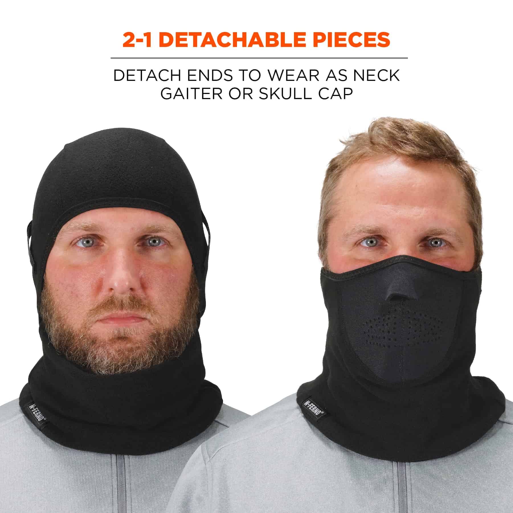 Ergodyne Mens Face Mask - 2-pc Fleece Neoprene Balaclava, Black