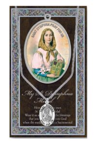 st dymphna pendant medal pewter on 18 inch stainless chain with prayer