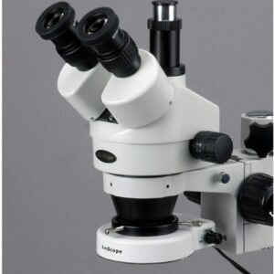 AmScope SM-3TZ-80S Professional Trinocular Stereo Zoom Microscope, WH10x Eyepieces, 3.5X-90X Magnification, 0.7X-4.5X Zoom Objective, 80-Bulb LED Ring Light, Single-Arm Boom Stand, 90V-265V, Includes 0.5X and 2.0X Barlow Lenses