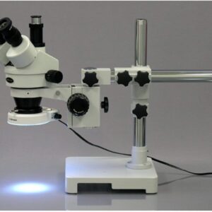 AmScope SM-3TZ-80S Professional Trinocular Stereo Zoom Microscope, WH10x Eyepieces, 3.5X-90X Magnification, 0.7X-4.5X Zoom Objective, 80-Bulb LED Ring Light, Single-Arm Boom Stand, 90V-265V, Includes 0.5X and 2.0X Barlow Lenses