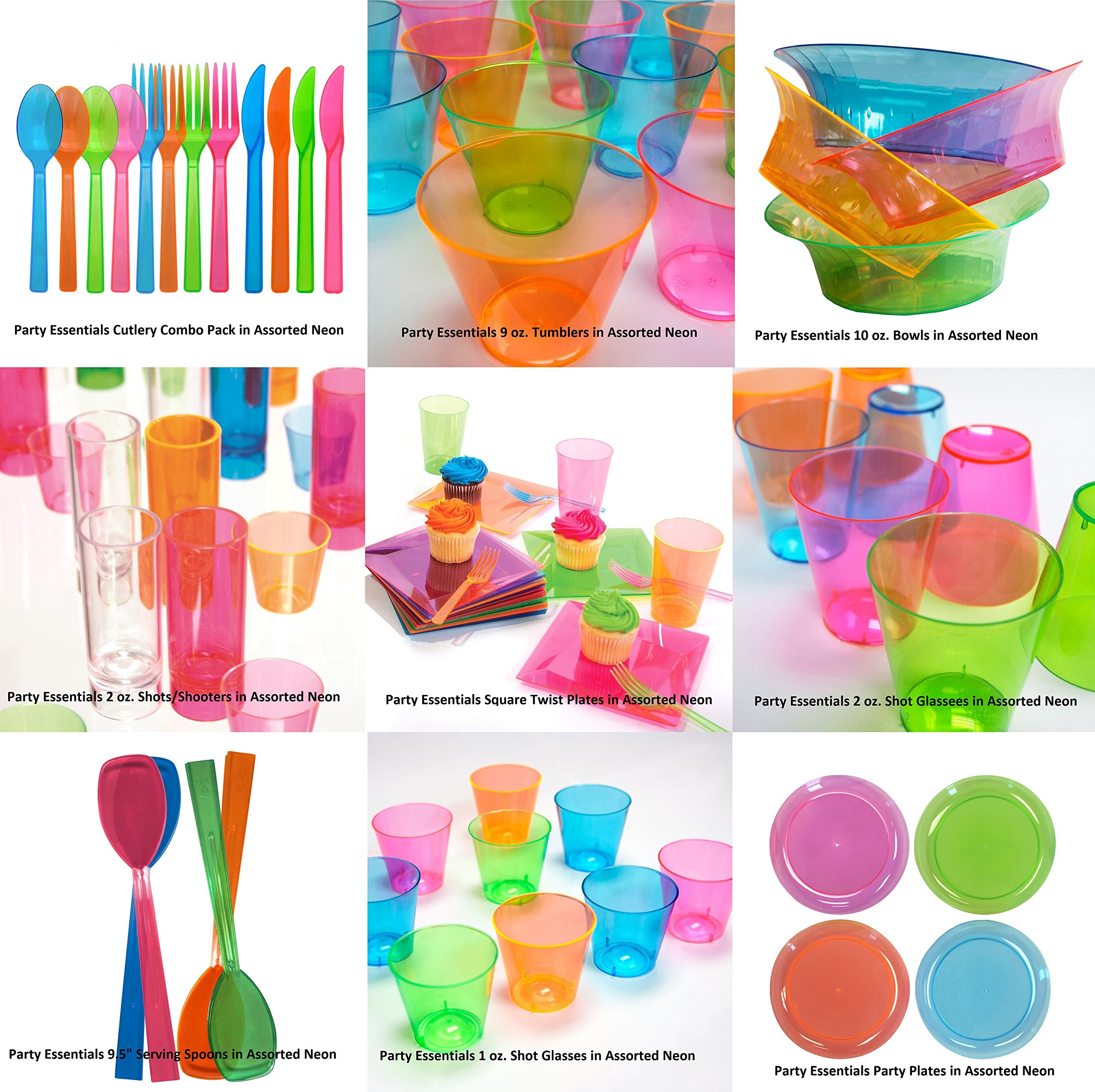 Party Essentials Plastic Cups, 100-Count, Assorted Neon