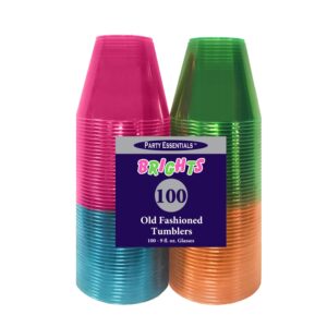 Party Essentials Plastic Cups, 100-Count, Assorted Neon