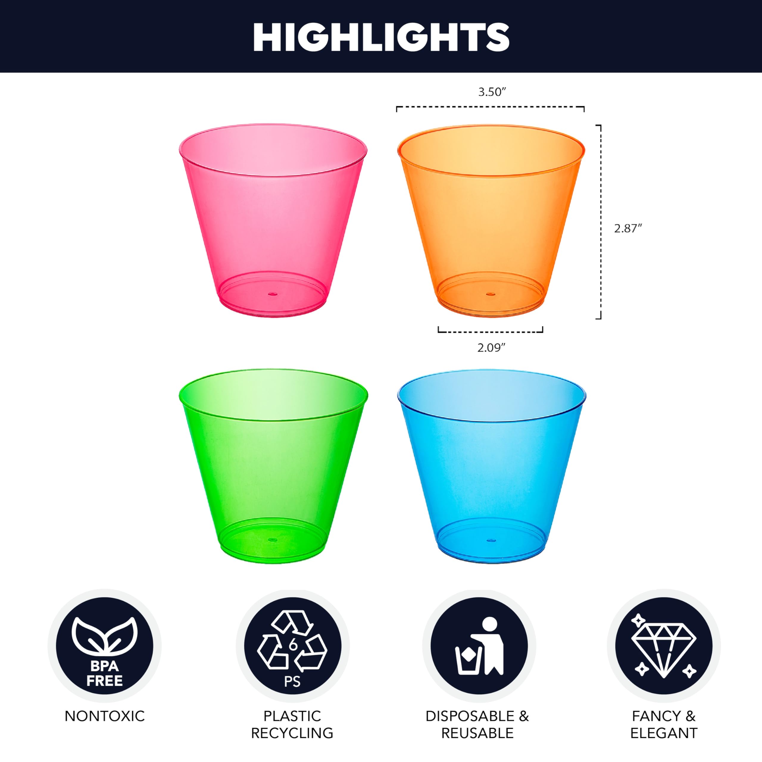 Party Essentials Plastic Cups, 100-Count, Assorted Neon