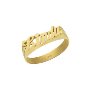 name ring - 24k gold plated sterling silver - personalized ring - custom ring with name of your choice size 5 thru 10 made in usa