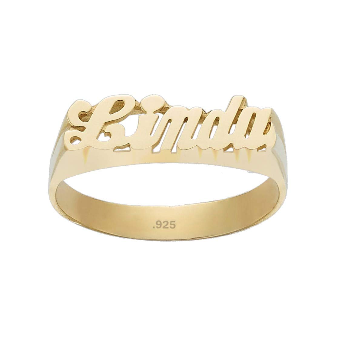 Name Ring - 24K Gold Plated Sterling Silver - Personalized Ring - Custom Ring with Name of Your Choice Size 5 thru 10 Made in USA