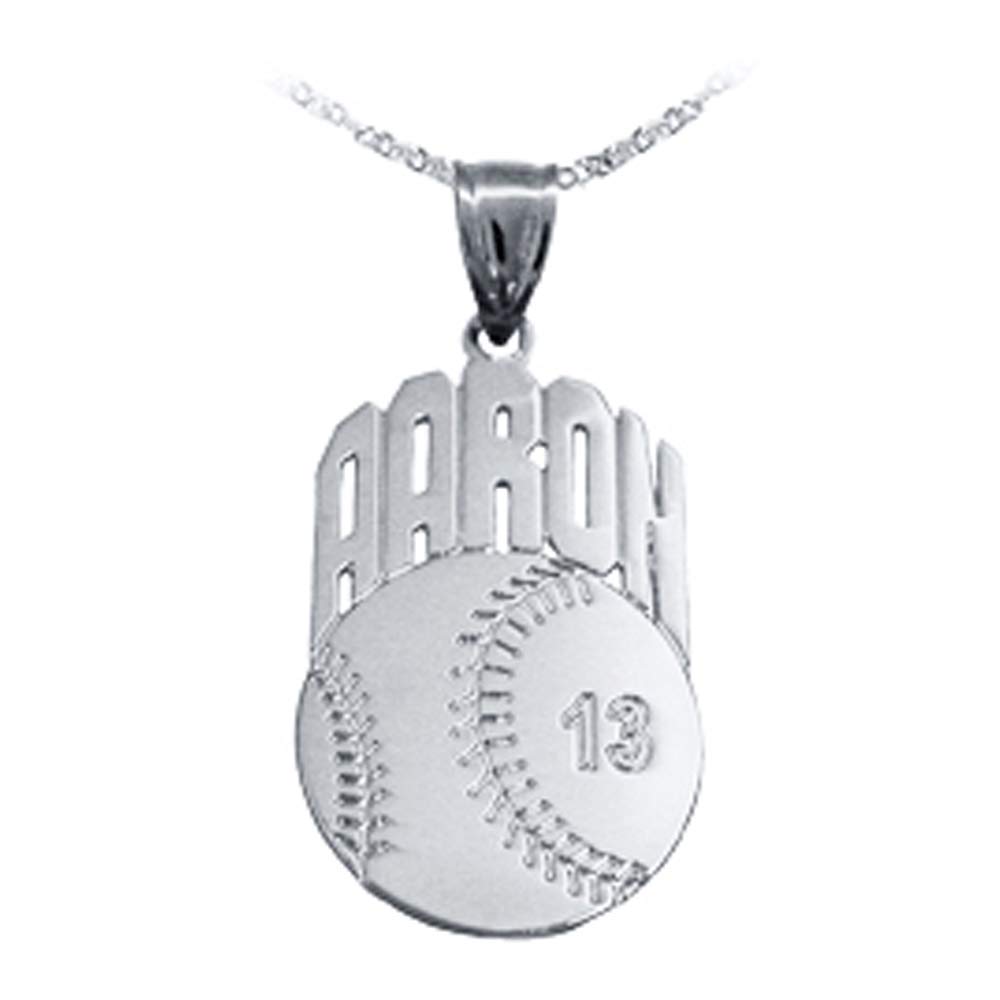 Baseball Sport Charm - Personalized Baseball - Baseball Name and Number - Sterling Silver - Made in USA