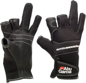 abu garcia fishing gloves 3 half-finger breathable anti-slip glove neoprene (medium)