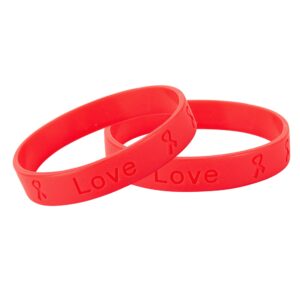 red aids/hiv awareness bracelet - red ribbon aids/hiv awareness silicone bracelet for adults (1 bracelet)