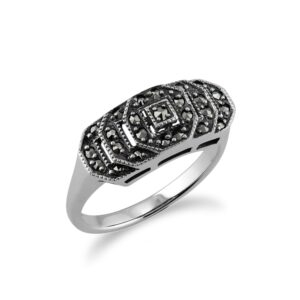 Gemondo 925 Sterling Silver Marcasite Art Deco Style Ring