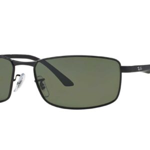 Ray-Ban Men's RB3498 Rectangular Sunglasses, Black/Polarized Green, 61 mm