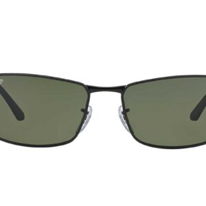 Ray-Ban Men's RB3498 Rectangular Sunglasses, Black/Polarized Green, 61 mm