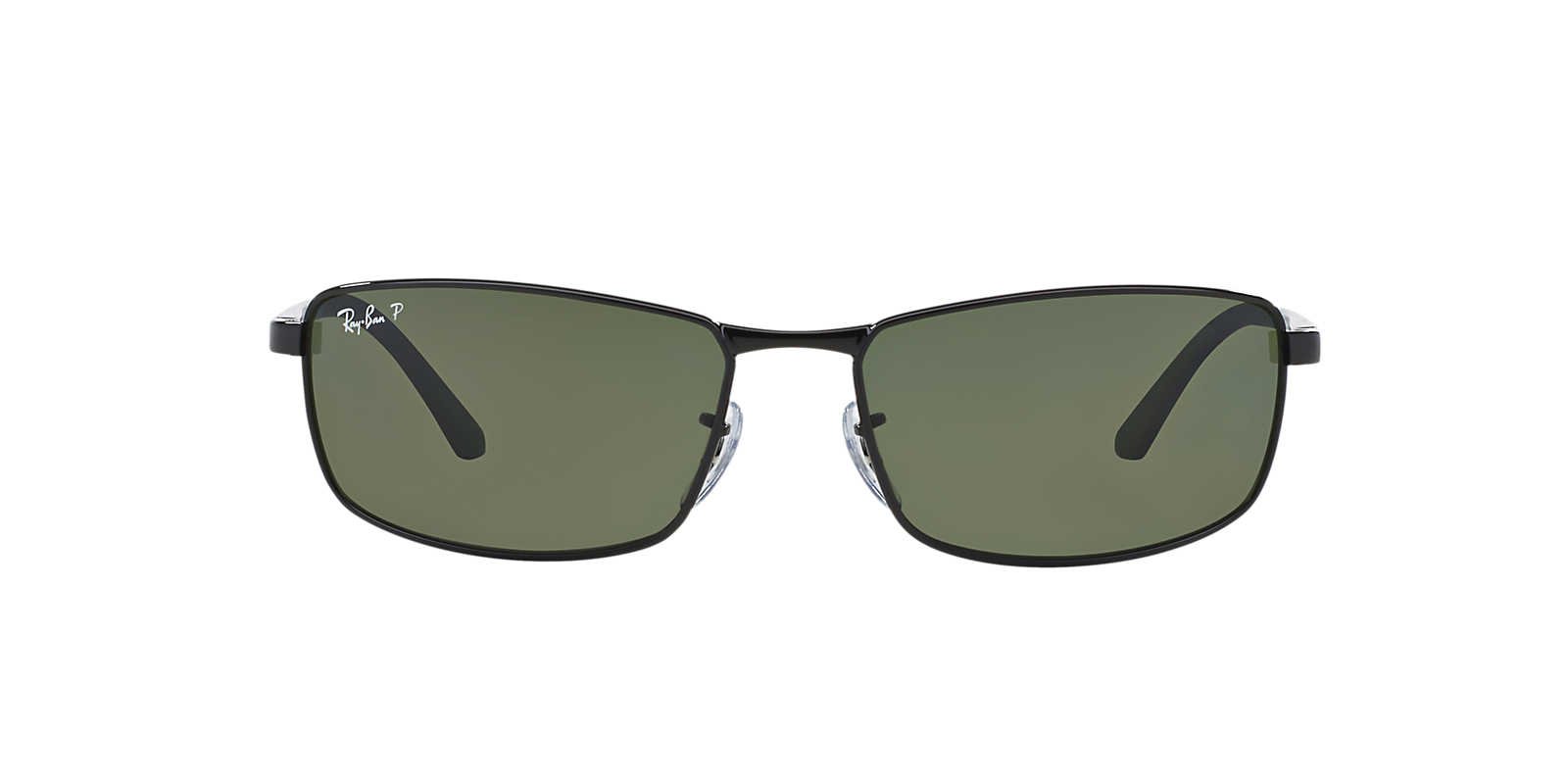 Ray-Ban Men's RB3498 Rectangular Sunglasses, Black/Polarized Green, 61 mm