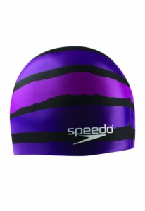 speedo silicone 'flash forward' swim cap, black/purple