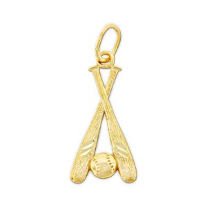 charm america - gold small baseball softball bat and ball charm - 10 karat solid gold