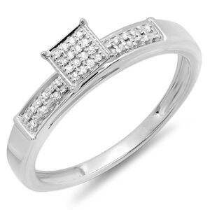 dazzlingrock collection 0.10 carat (cttw) sterling silver round diamond women square frame micropave promise ring 1/10 ct, size 7