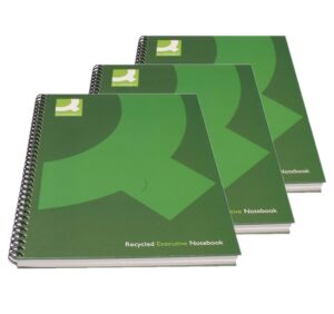 q-connect wirebound a4 hardback recycled notebook 160 pages - green, pack of3