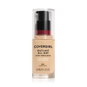 covergirl outlast all-day stay fabulous 3-in-1 foundation, 1 bottle (1 oz), classic ivory tone, liquid matte foundation and spf 20 sunscreen (packaging may vary)