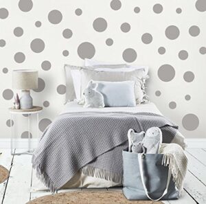 polka dot wall decals (63) girls room wall decor stickers, wall dots, vinyl circle peel & stick diy bedroom, playroom, kids room, baby nursery toddler to teen bedroom decoration 3"-6.5" (grey)