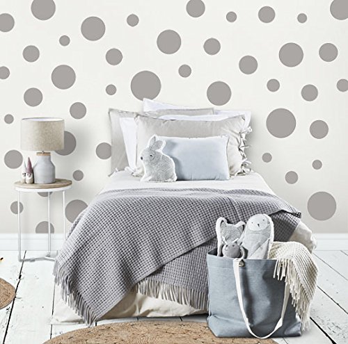 Polka Dot Wall Decals (63) Girls Room Wall Decor Stickers, Wall Dots, Vinyl Circle Peel & Stick DIY Bedroom, Playroom, Kids Room, Baby Nursery Toddler to Teen Bedroom Decoration 3"-6.5" (Grey)