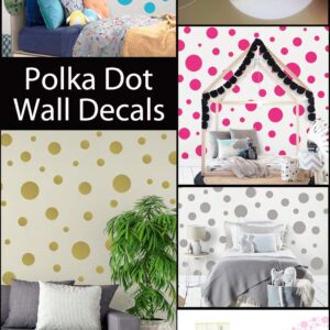 Polka Dot Wall Decals (63) Girls Room Wall Decor Stickers, Wall Dots, Vinyl Circle Peel & Stick DIY Bedroom, Playroom, Kids Room, Baby Nursery Toddler to Teen Bedroom Decoration 3"-6.5" (Grey)