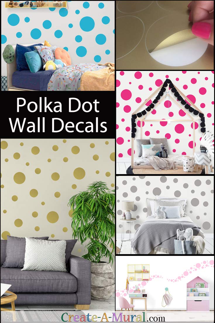 Polka Dot Wall Decals (63) Girls Room Wall Decor Stickers, Wall Dots, Vinyl Circle Peel & Stick DIY Bedroom, Playroom, Kids Room, Baby Nursery Toddler to Teen Bedroom Decoration 3"-6.5" (Grey)