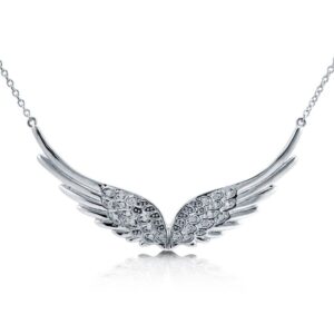 berricle sterling silver angel wings cubic zirconia cz fashion pendant necklace for women, rhodium plated