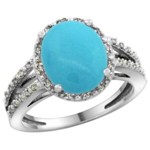 sterling silver diamond halo sleeping beauty turquoise ring oval 11x9mm, 7/16 inch wide, size 8