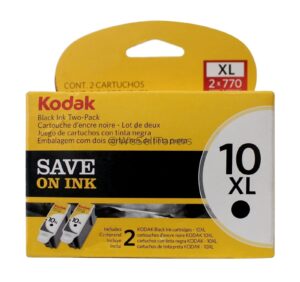 kodak 10xl (1270917) high yield ink cartridges (black,2-pack) in retail packaging