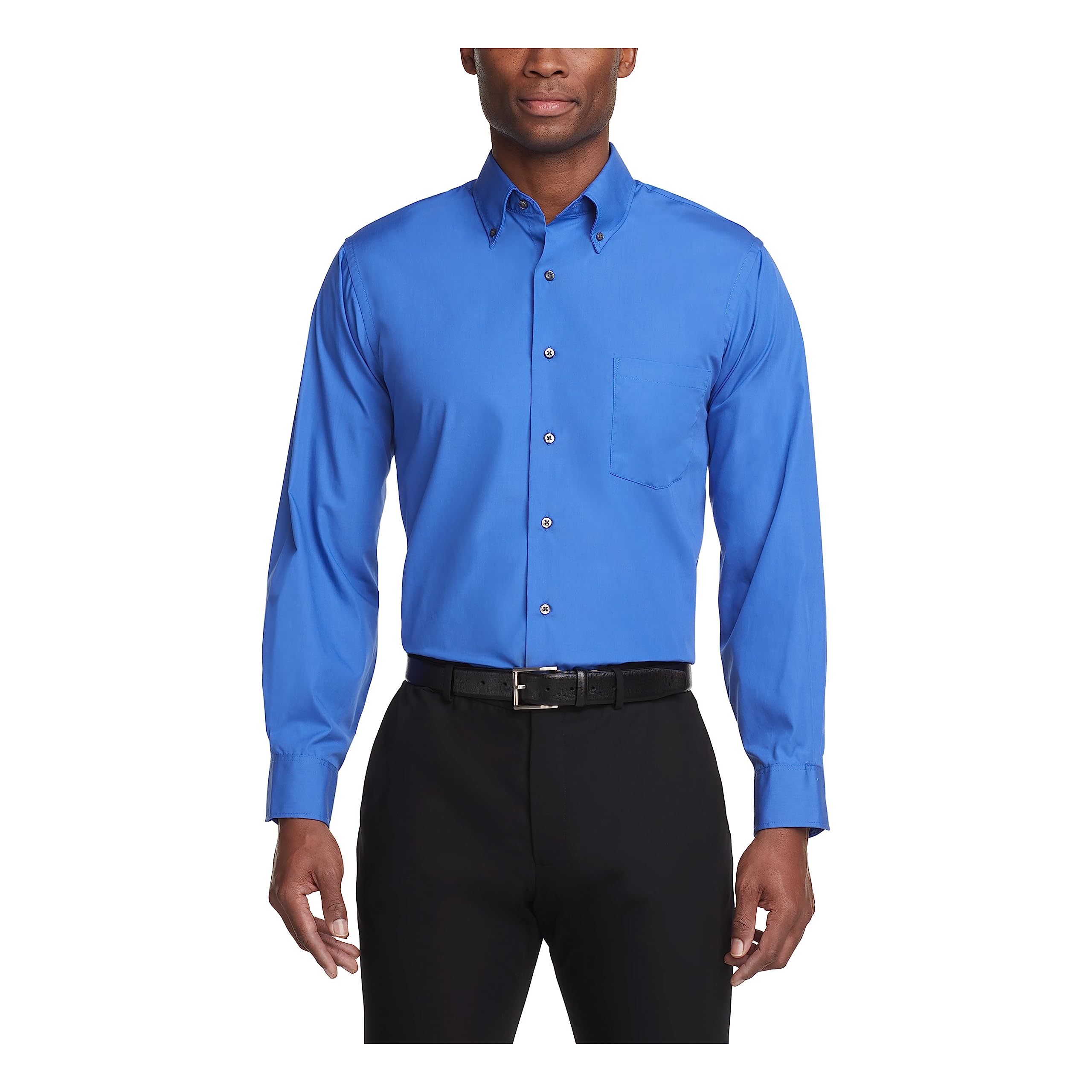 Van Heusen Men's Dress Shirts Regular Fit Silky Poplin Solid, Royal Blue, 16.5"-17" Neck 34"-35" Sleeve