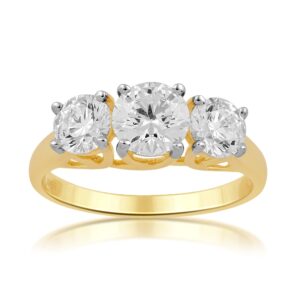 Jewelili 10K Yellow Gold 6.25 MM and 5 MM Round Cubic Zirconia 3 Stone Anniversary Ring, Size 6