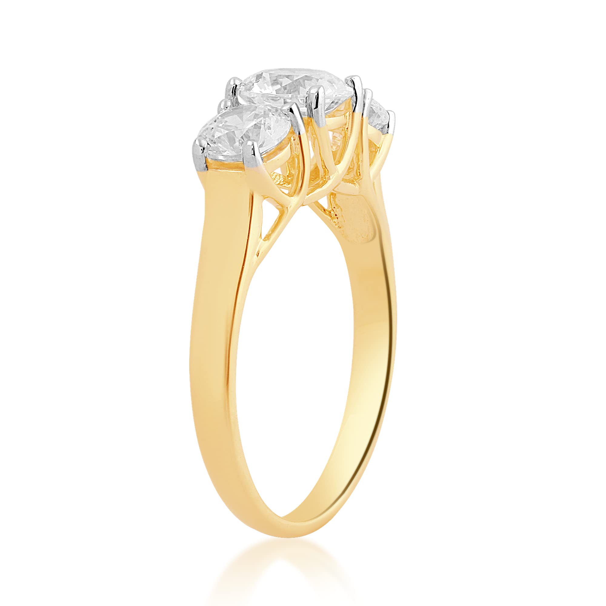 Jewelili 10K Yellow Gold 6.25 MM and 5 MM Round Cubic Zirconia 3 Stone Anniversary Ring, Size 6