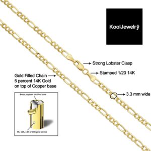 Kooljewelry 14k Yellow Gold Filled Solid Figaro Link Chain Necklace (3.3 mm, 18 inch)