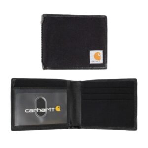 carhartt men's billfold wallet, canvas leather trim (black), one size