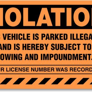 SmartSign (Pack of 50) 5 x 8 inch “Violation - Vehicle Illegally Parked, Subject to Towing/Impoundment” Parking Violation Stickers with Permanent Adhesive, 4.5 mil Paper, Fluorescent Orange and Black