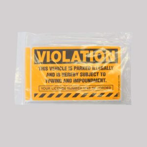 SmartSign (Pack of 50) 5 x 8 inch “Violation - Vehicle Illegally Parked, Subject to Towing/Impoundment” Parking Violation Stickers with Permanent Adhesive, 4.5 mil Paper, Fluorescent Orange and Black