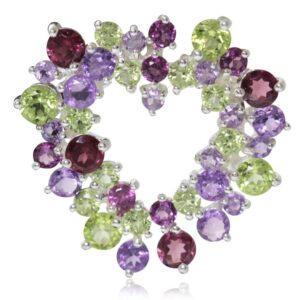 silvershake natural peridot amethyst and rhodolite garnet white gold plated 925 sterling silver heart pendant