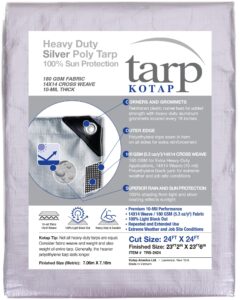 kotap 24 x 24 ft. heavy-duty protection/coverage tarp, superior weave for greater longevity, 10-mil multi-use, waterproof, trs-2424, silver (1-pack)