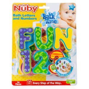 Nuby Floating Bath Tub Alphabet and Number Set, Soft Foam Educational Waterproof Letters and Numbers Toy, 36 Pieces