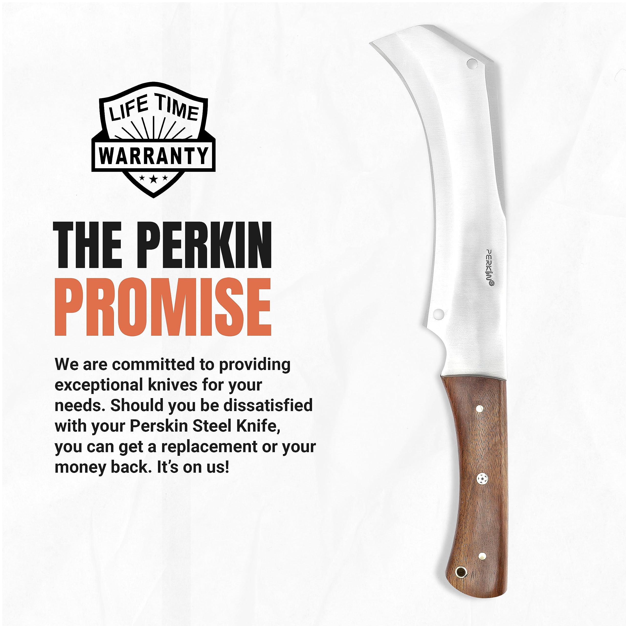 Perkin Hunting Knife - 8” Survival Knife Crafted from Razor Sharp Stainless Carbon Steel Full Tang with Walnut Wood Handle - Men's Versatile Full Tang Knife with Sheath for Survival and Camping