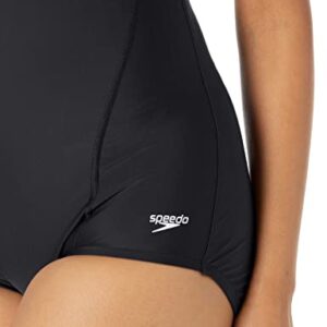 speedo Women's Swimsuit One Piece PowerFlex Princess Seam Ultraback Conservative Cut,Speedo Black,16