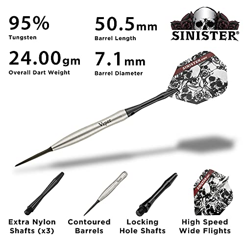 Viper by GLD Products Sinister 95% Tungsten Steel Tip Darts, 24 Grams,Silver,23-3809-24