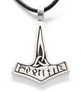 pewter thor's hammer runes triquetra mjolnir pendant on leather necklace