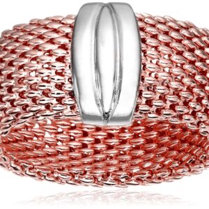 Sterling Silver Italian Rhodium Plated Flexible Mesh Ring, Size 6