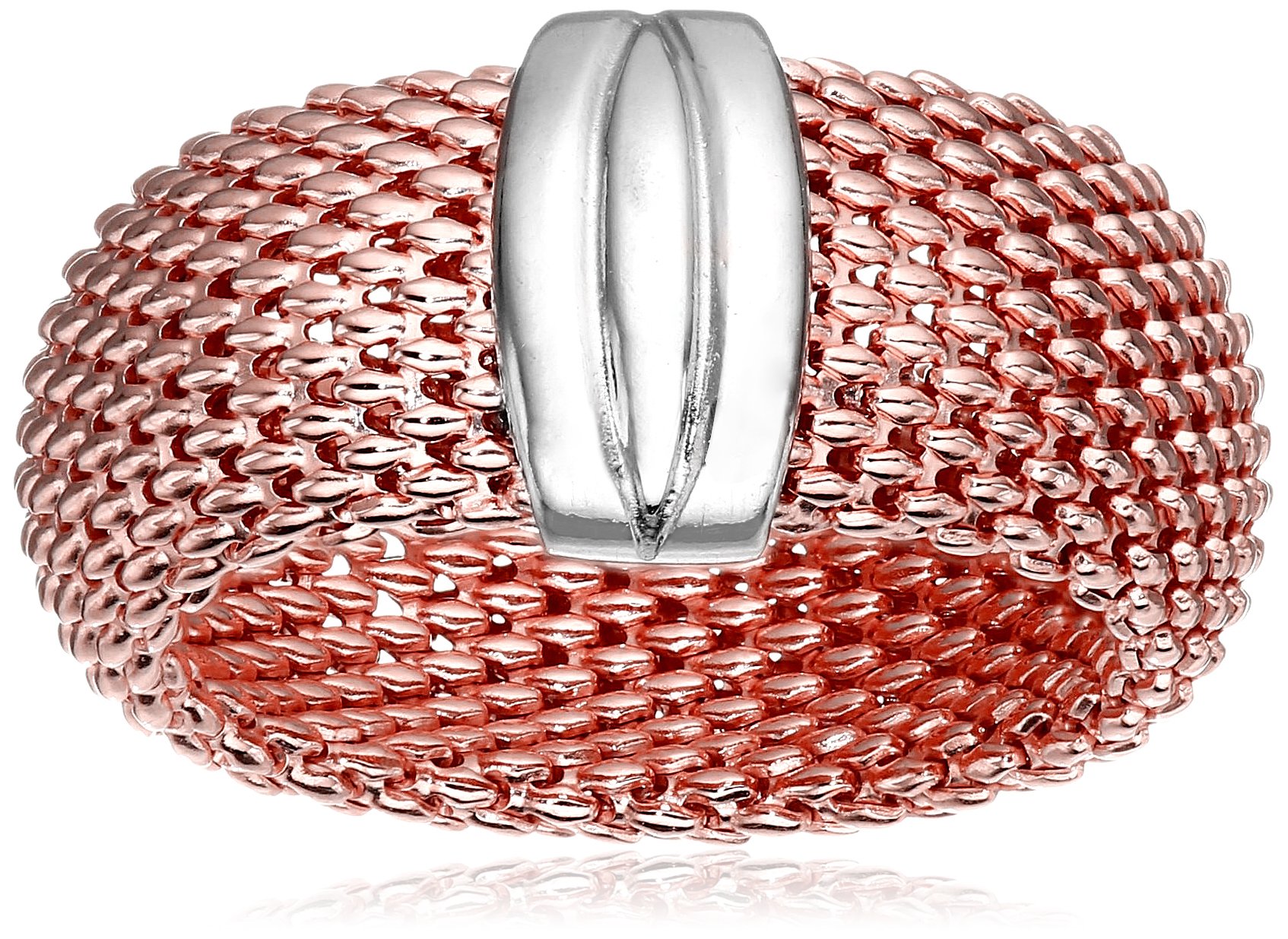 Sterling Silver Italian Rhodium Plated Flexible Mesh Ring, Size 6