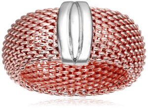 italian rhodium plated sterling silver flexible mesh ring, size 7