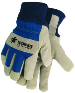 mcr safety 1956xl artic jack split pigskin leather thermosock lined gloves with 2-1/2 cotton knitted wrist, blue/tan, x-large, 1-pair