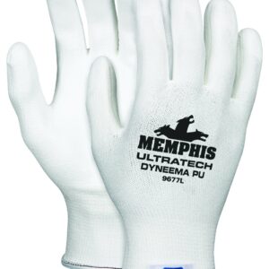 MCR Safety 9677M UltraTech Dyneema 13-gauge PU Coating Washable Gloves, White, Medium, 1-Pair