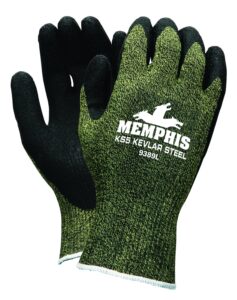 mcr safety 9389l ks-5 kevlar/stainless steel 13 gauge men's gloves with latex dip palm and fingers, black, large, 1-pair